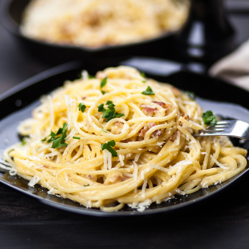 Pasta Carbonara made and served with dry white English Vermouth | In ...